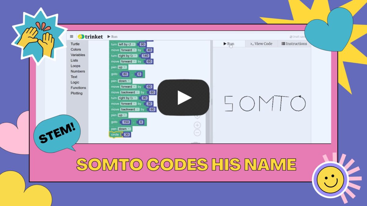 eduSTEMlab: Somto drawing his name with Python turtle